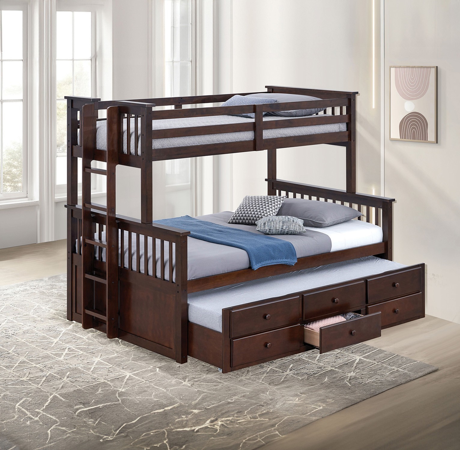 University Dark Walnut Twin Over Full Bunk Bed Furniture Of America ...
