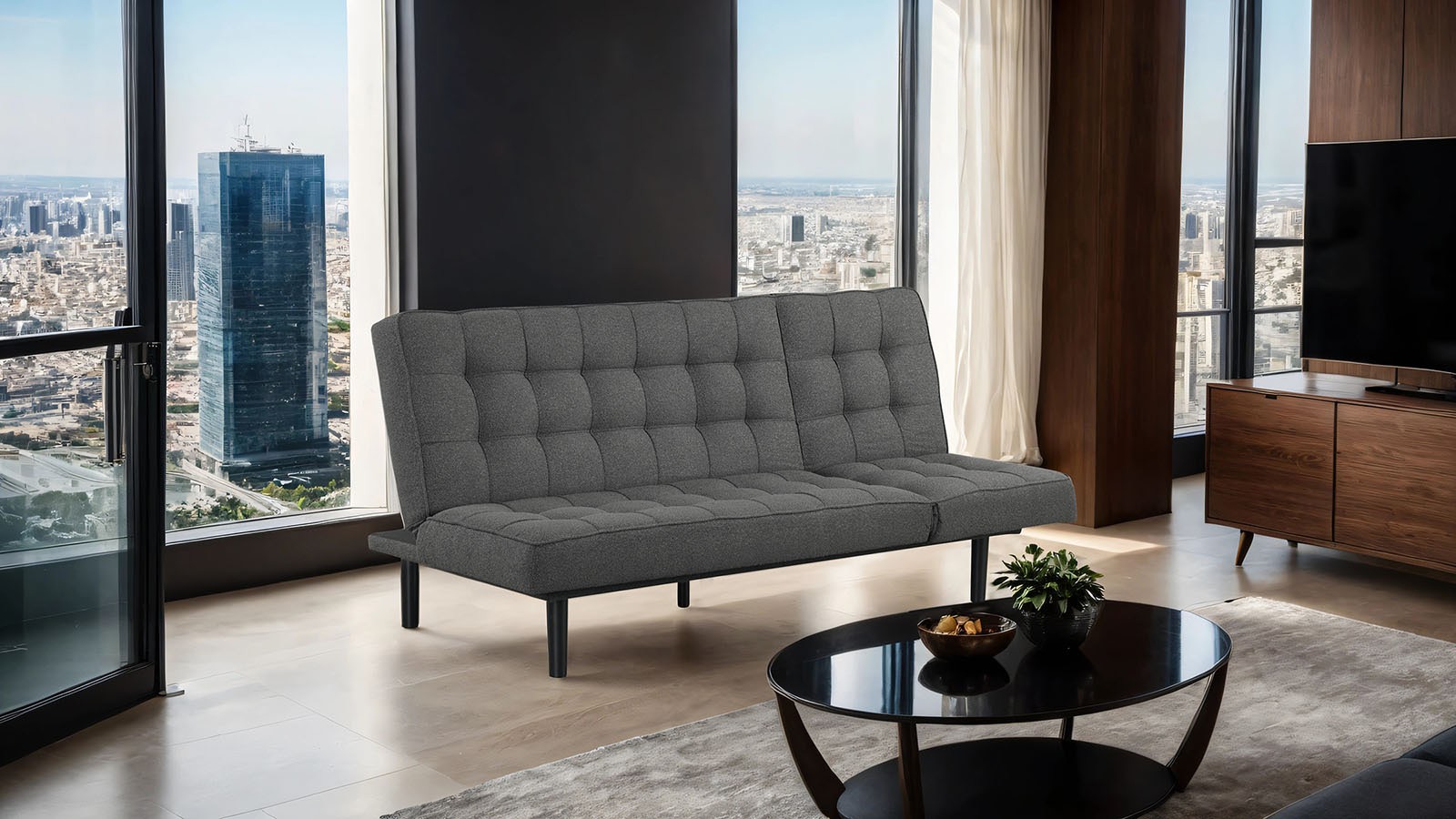 Napervill Dark Gray Futon Sofa Furniture Of America | Furniture Cart