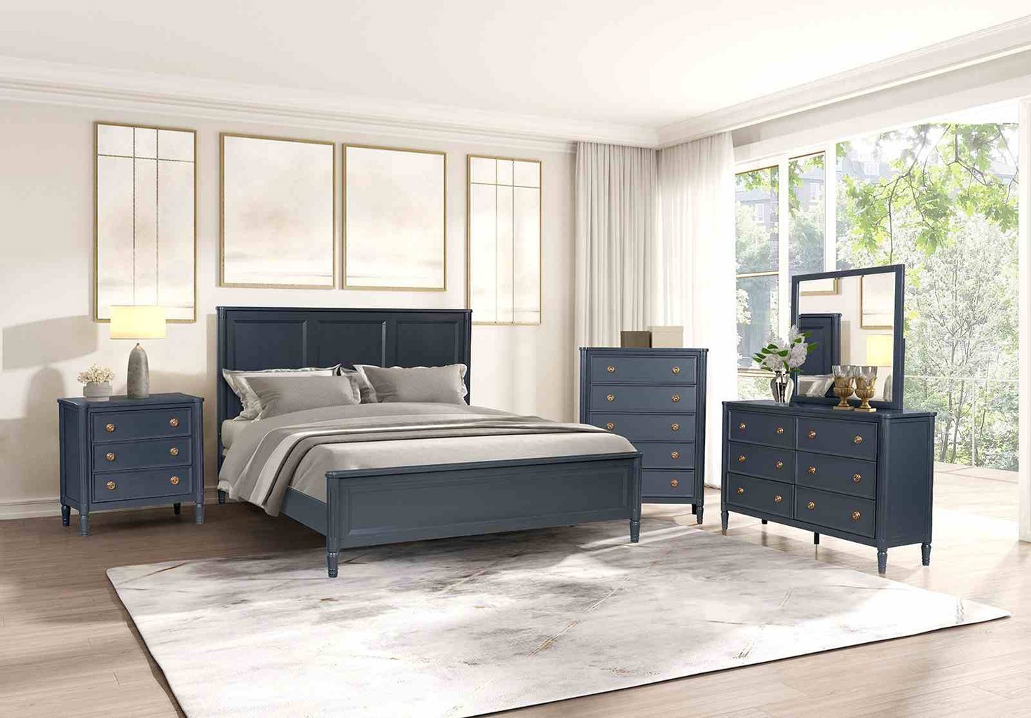 Altamira Malta Blue Panel Bedroom Set Furniture Of America | Furniture Cart