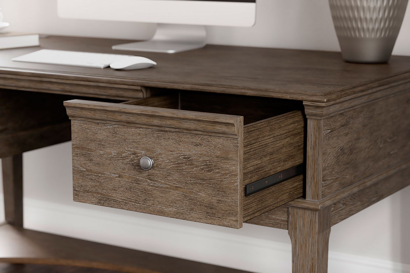 Janismore Home Office Set W/ Storage Leg Desk Signature Design ...