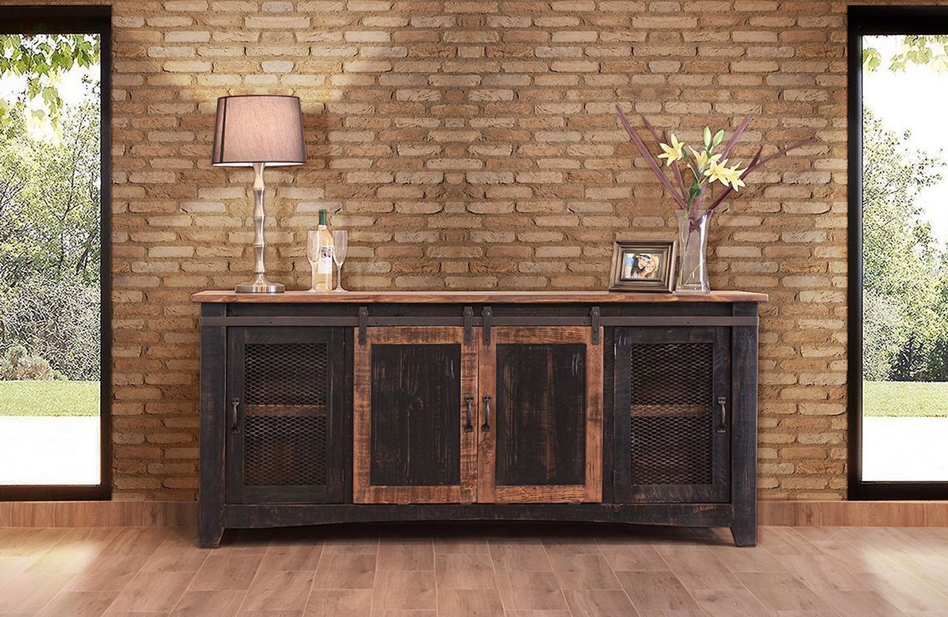 Pueblo 80 Inch TV Stand Brown Black IFD Furniture 2 Reviews Furniture Cart