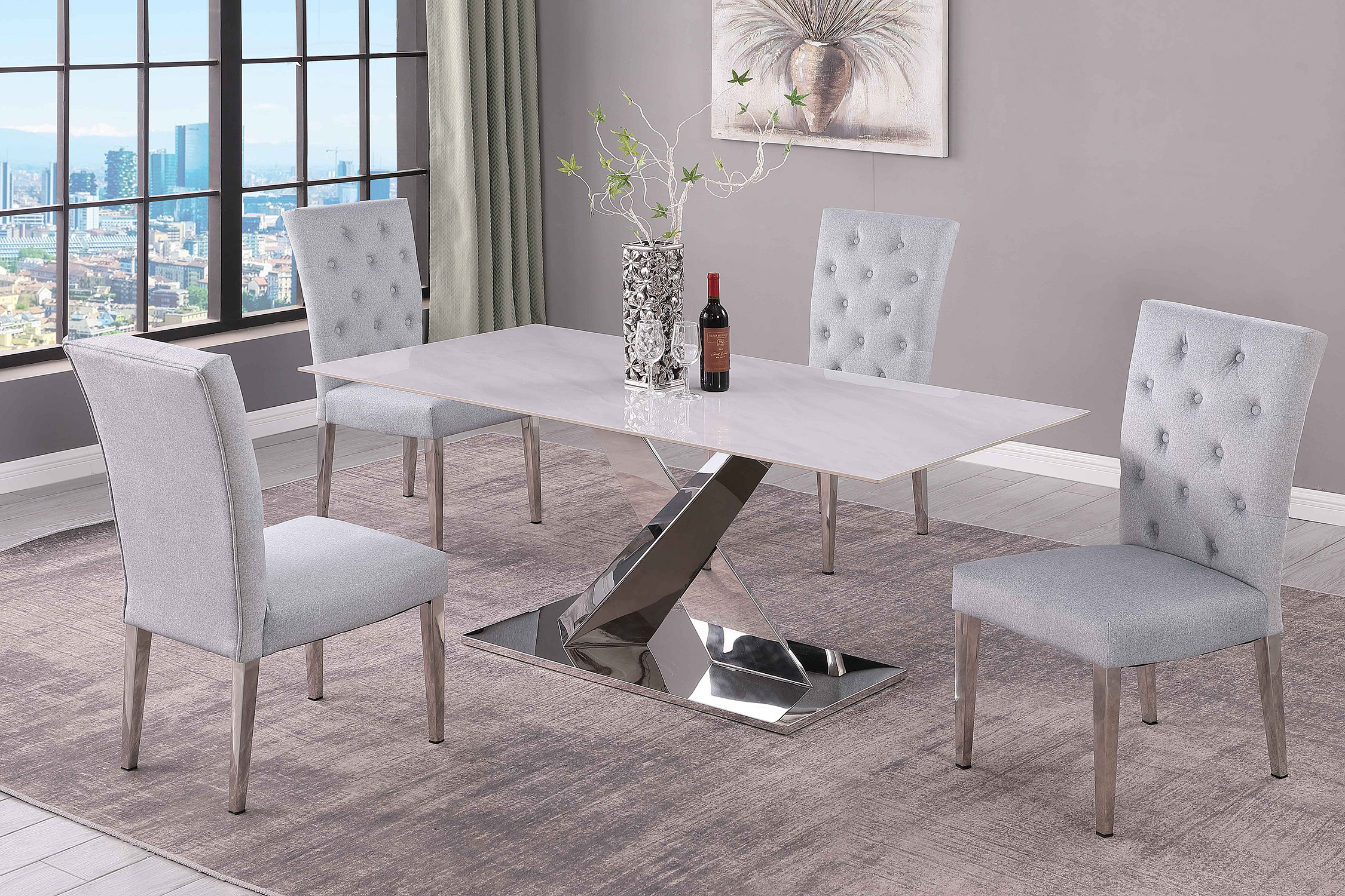 Jennifer Dining Room Set W/ Sintered Stone Table And Tufted Chairs ...