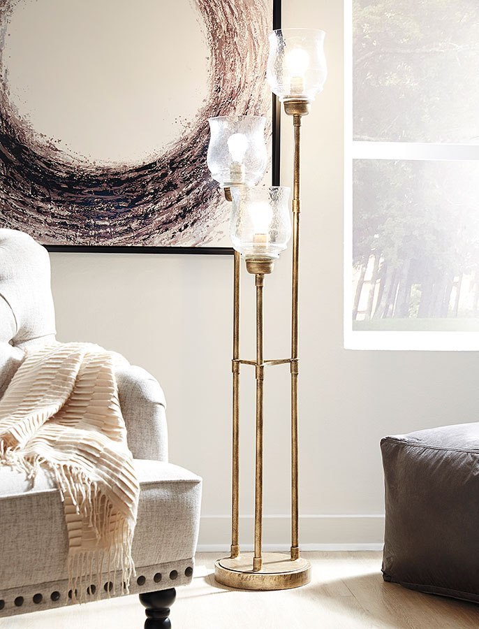 Emmie Antique Gold Metal Floor Lamp Signature Design | Furniture Cart