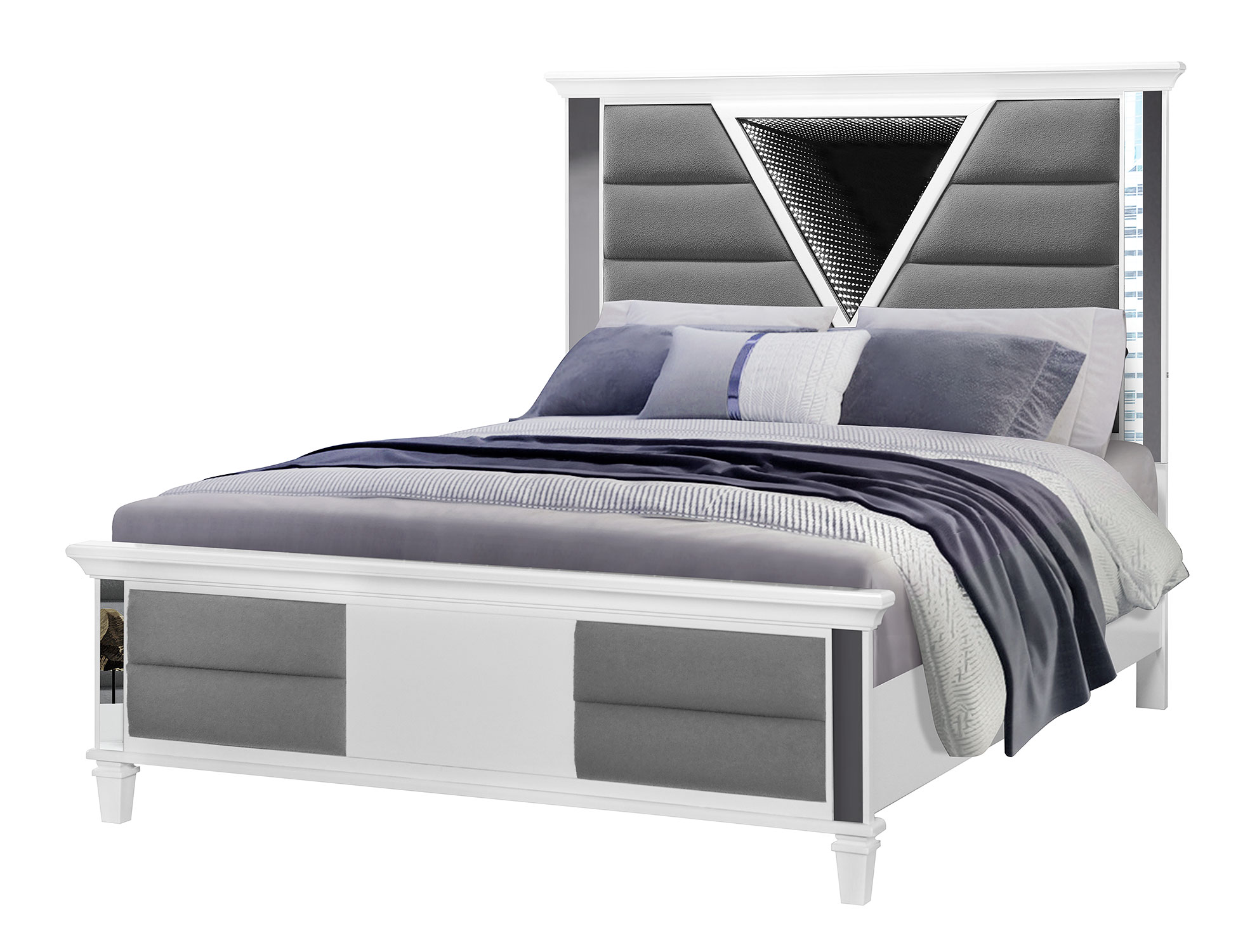 Marco Metallic White Bed W/ LED 3D Mirror Global Furniture | Furniture Cart