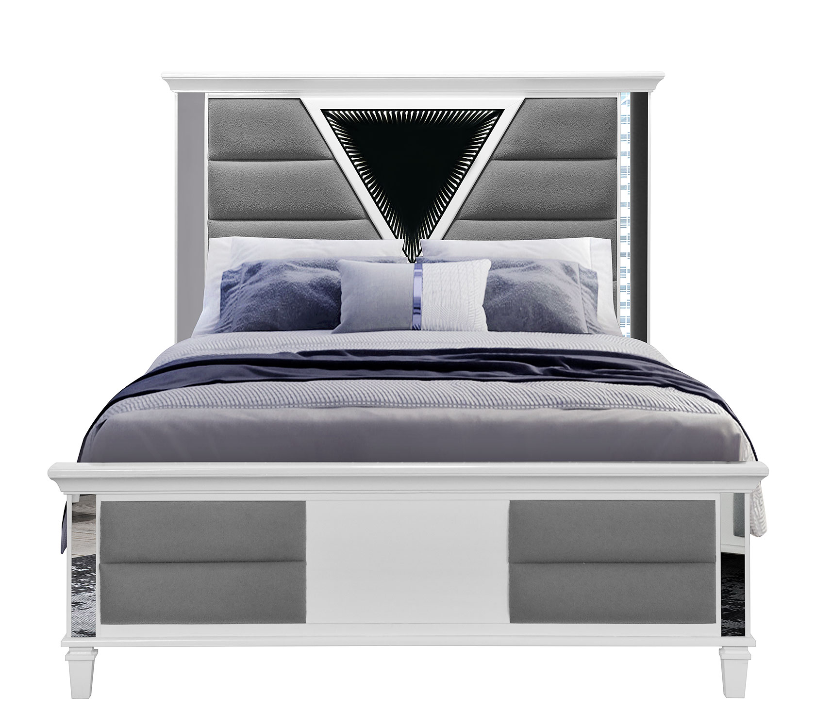 Marco Metallic White Bed W/ LED 3D Mirror Global Furniture | Furniture Cart