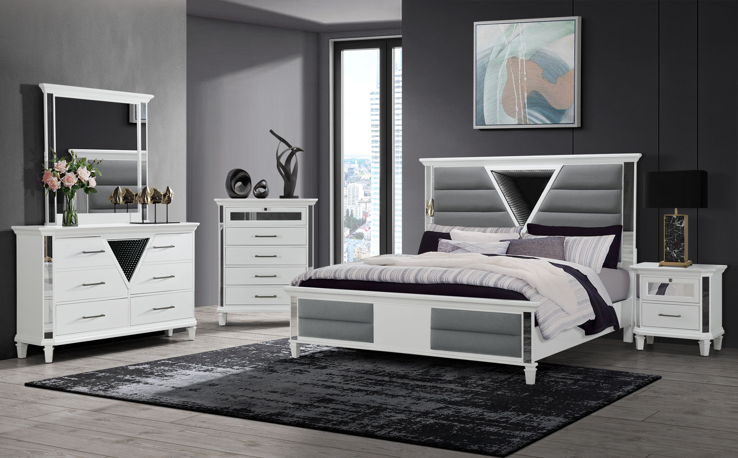 Marco Metallic White Bedroom Set Global Furniture | Furniture Cart