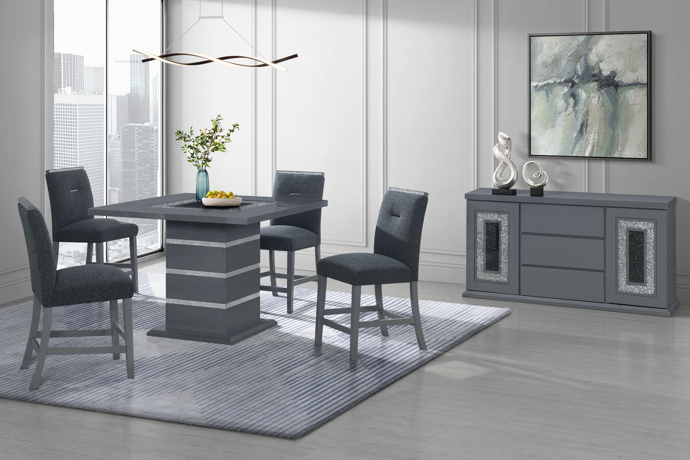 Monaco Dark Grey Counter Height Dining Room Set Global Furniture ...