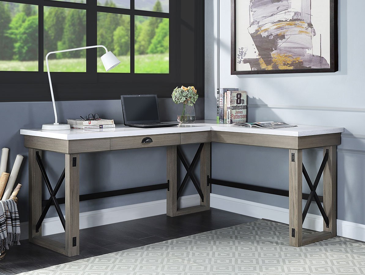 L shaped desk marble store