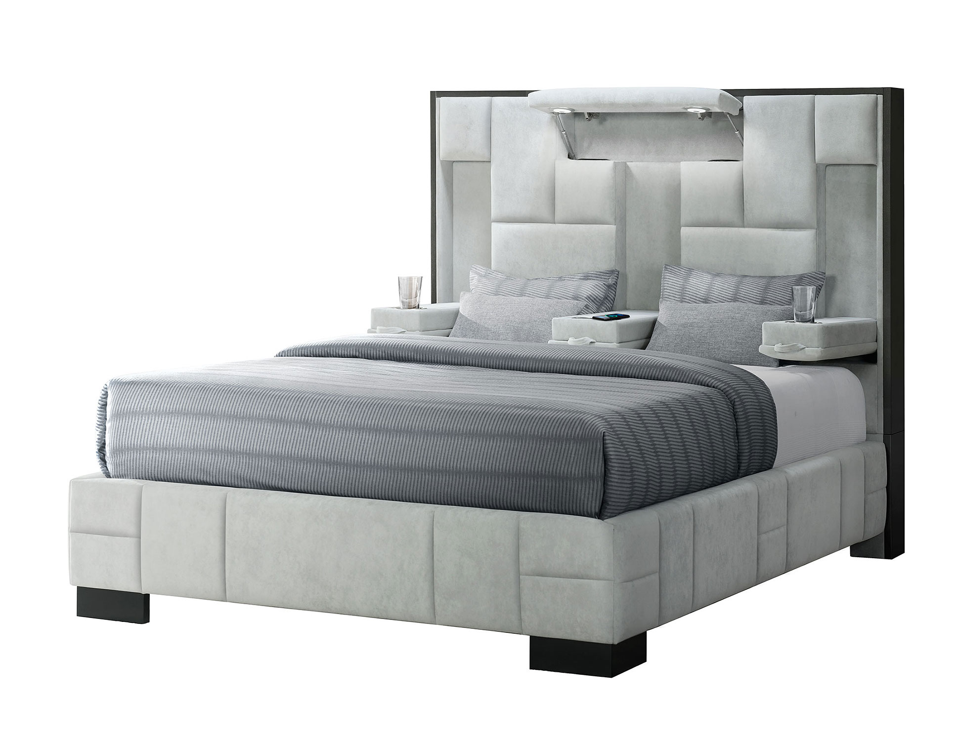 Oscar Grey Upholstered Bed W/ Wood Trim Global Furniture, 1 Reviews ...