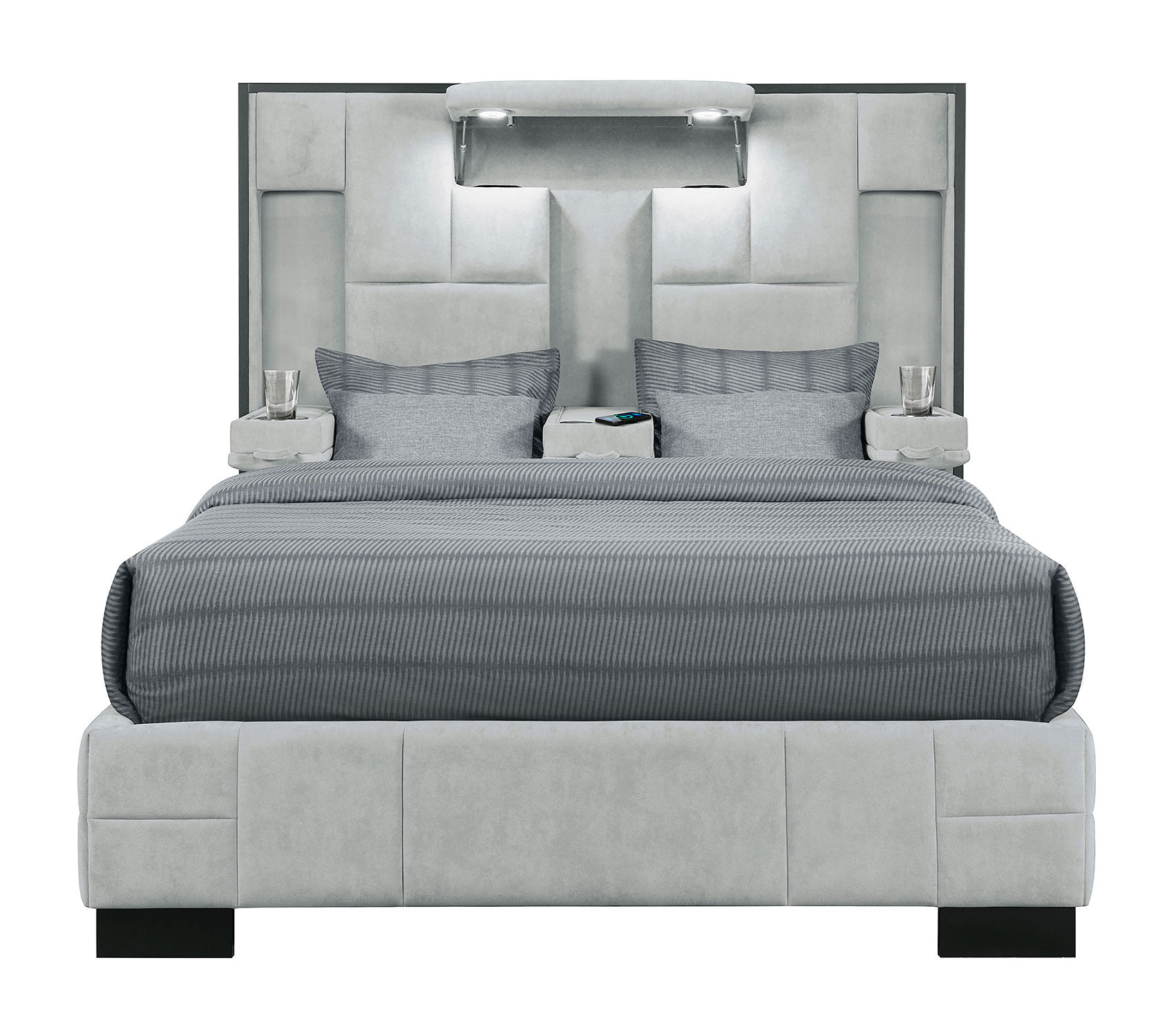 Oscar Grey Upholstered Bed W/ Wood Trim Global Furniture, 1 Reviews ...