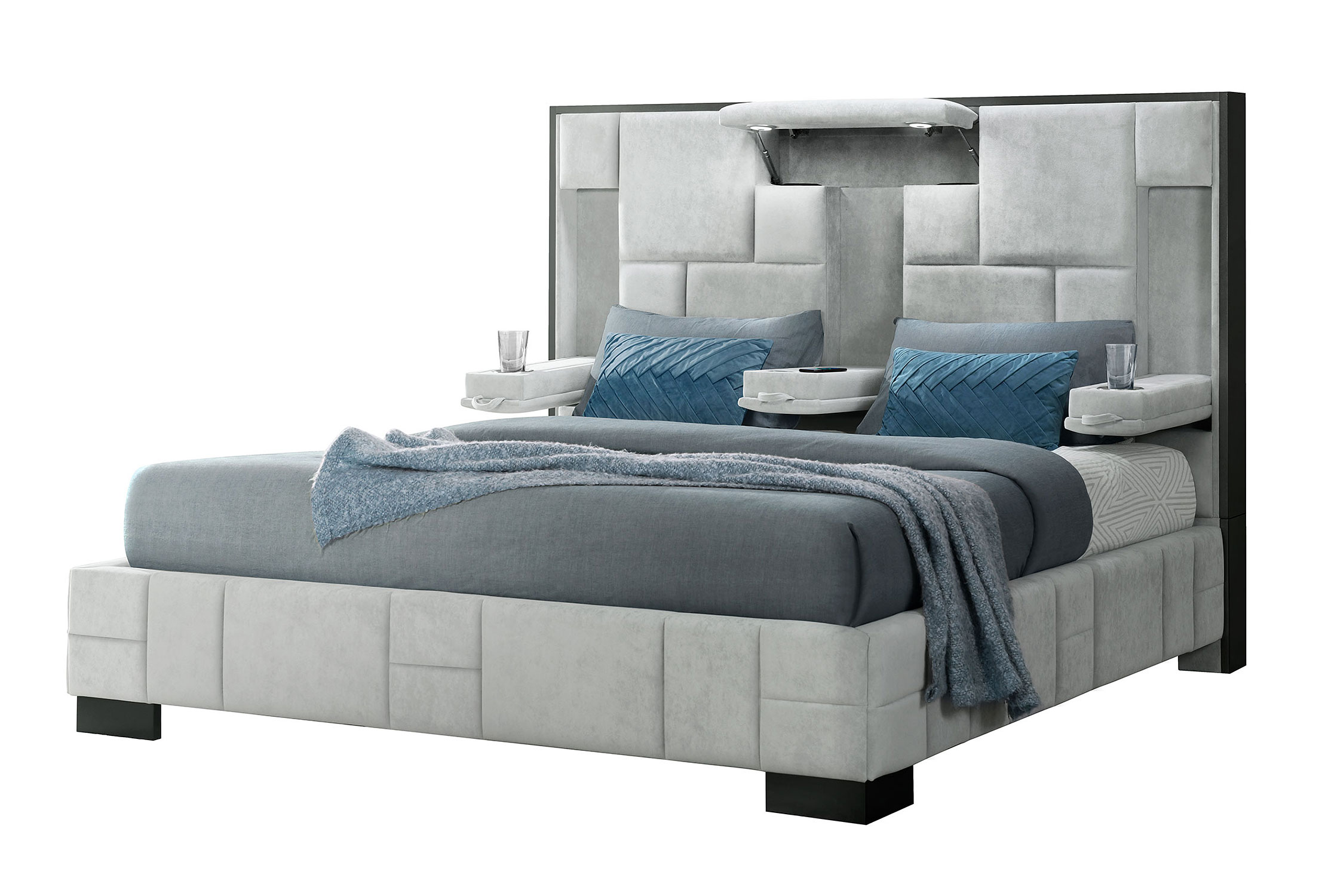 Oscar Grey Upholstered Bed W/ Wood Trim Global Furniture, 1 Reviews ...