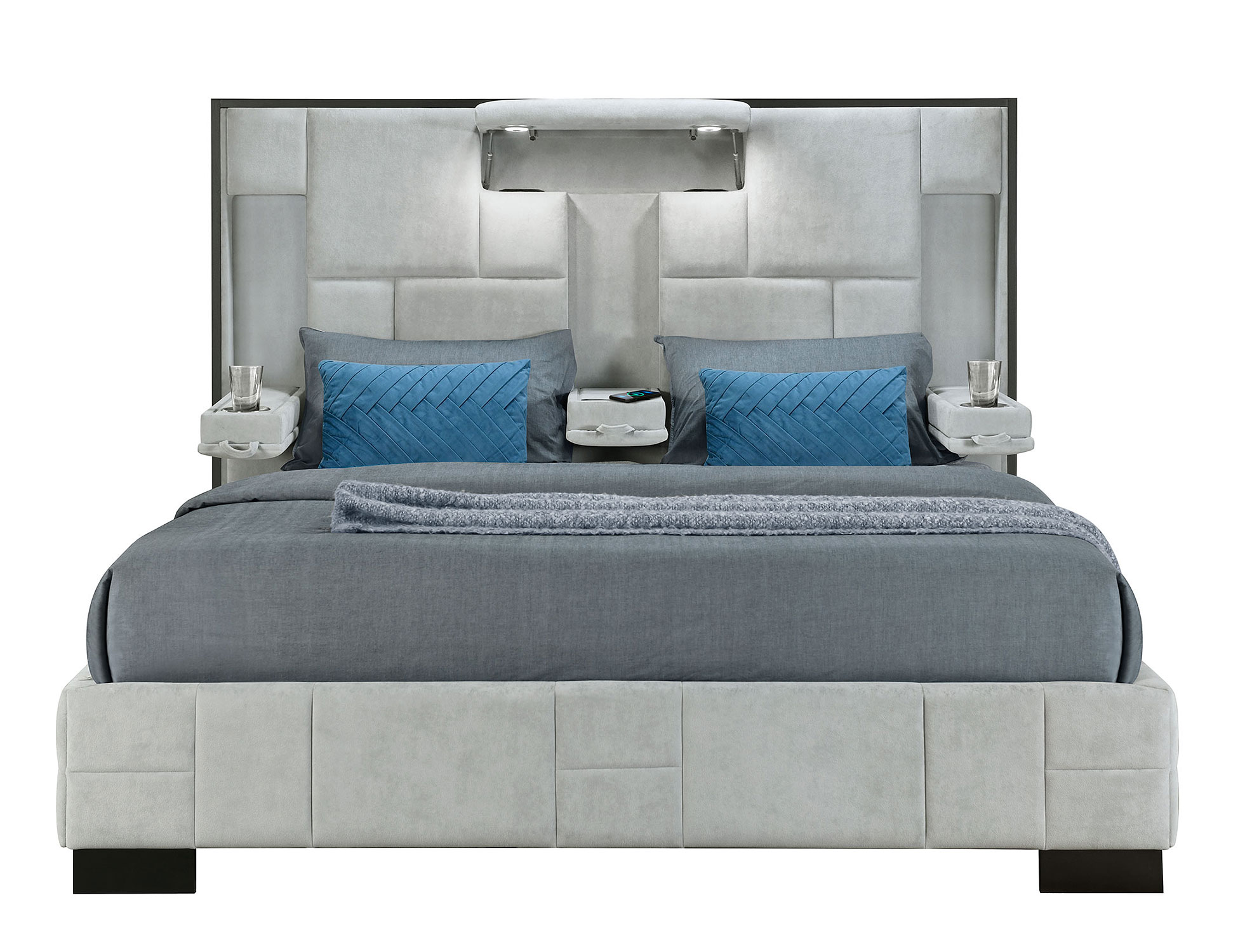 Oscar Grey Upholstered Bed W/ Wood Trim Global Furniture, 1 Reviews ...