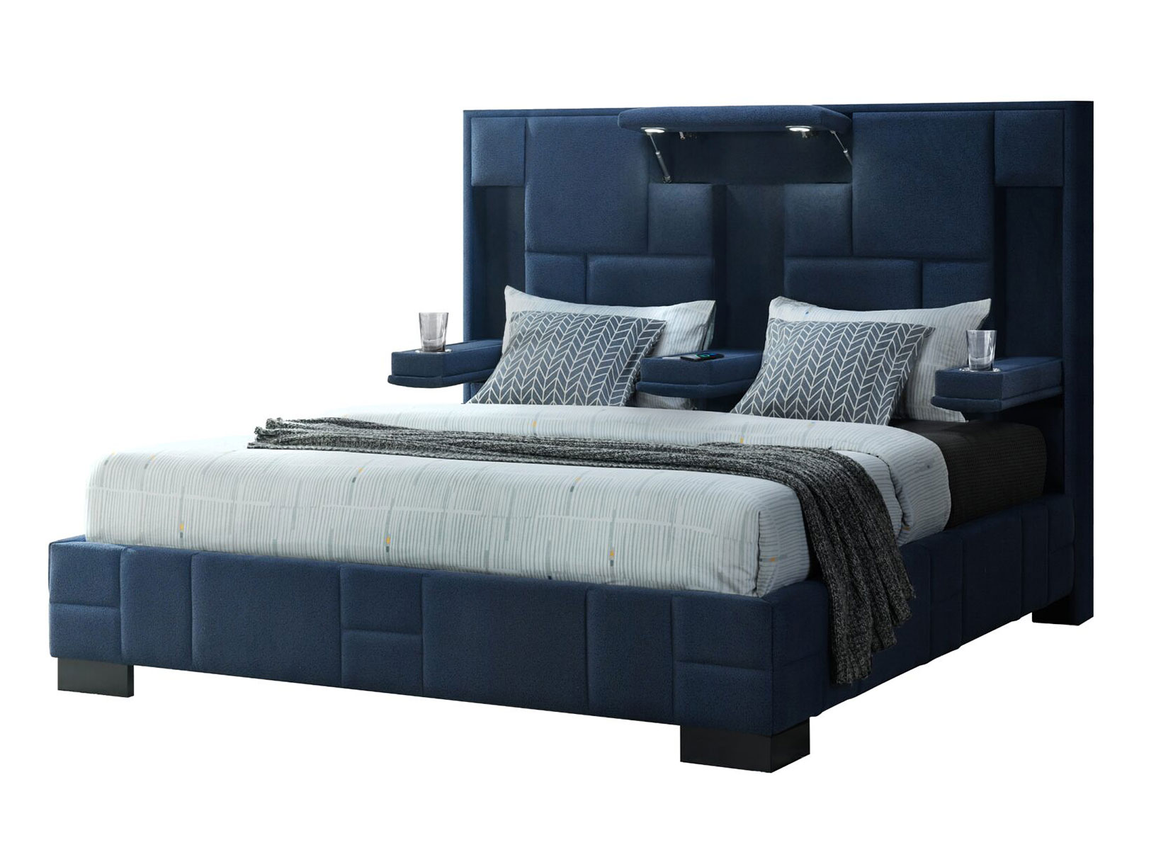 Oscar Navy Upholstered Blue Bed Global Furniture | Furniture Cart