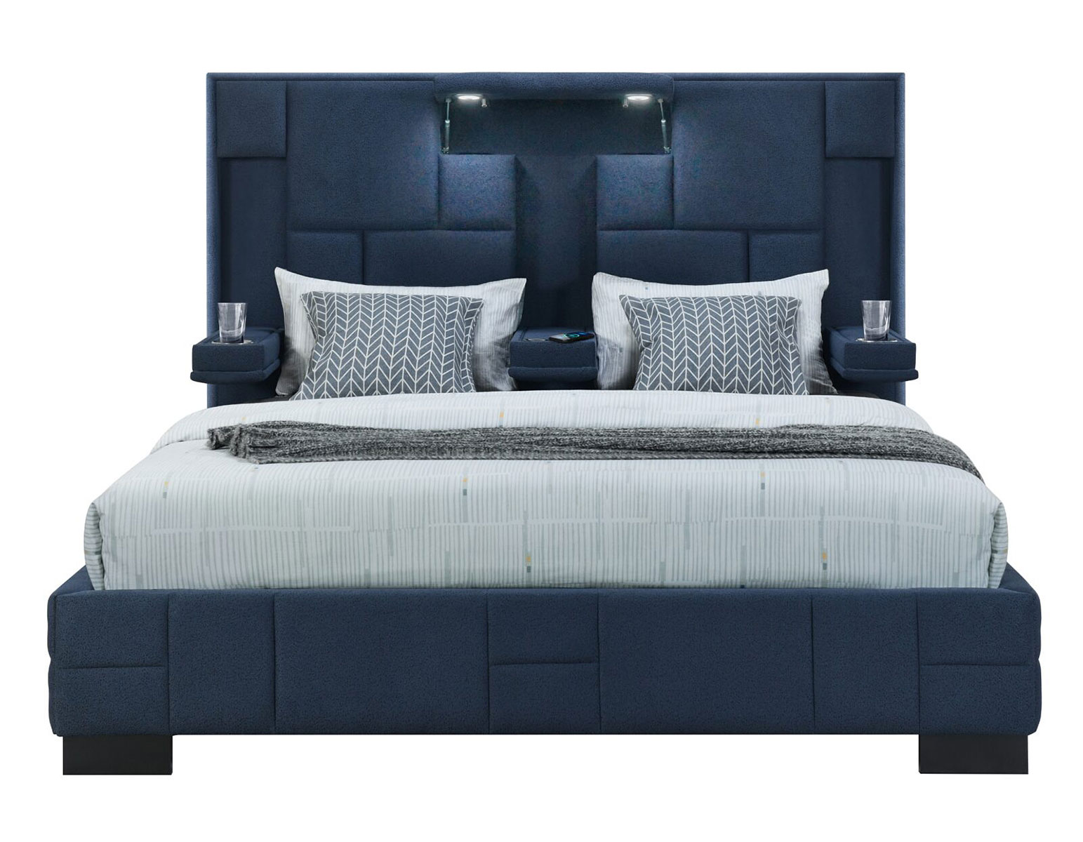 Oscar Navy Upholstered Blue Bed Global Furniture | Furniture Cart