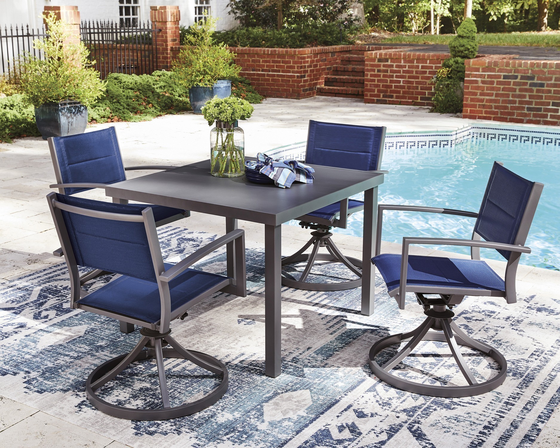 Point Bonita Outdoor Dining Set W/ Swivel Chairs Signature Design ...
