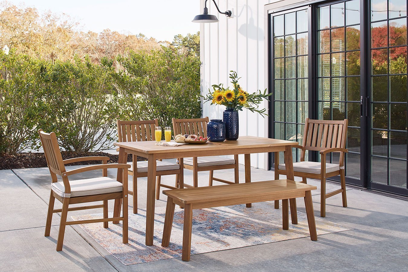 Janiyah Outdoor Dining Set W/ Bench Signature Design | Furniture Cart