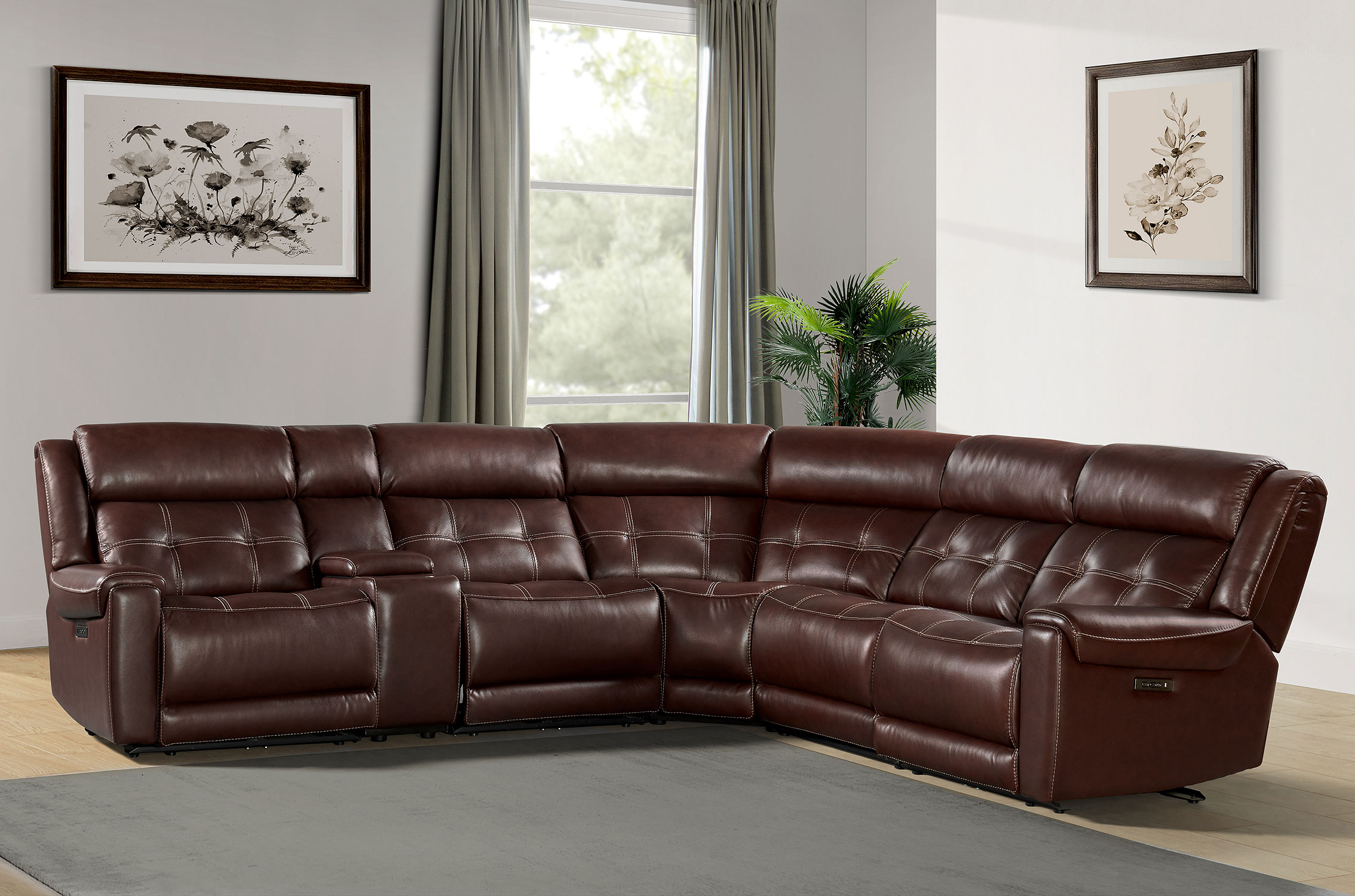 Regis 6-Piece Dual-Power Reclining Sectional (Baron Redwood) Intercon ...