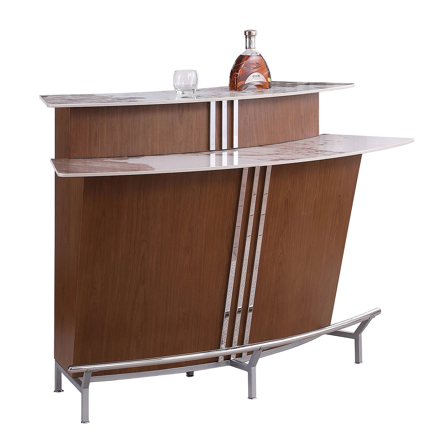 Ruby Wooden Home Bar W/ Ceramic Top And Stainless Steel Footrail ...