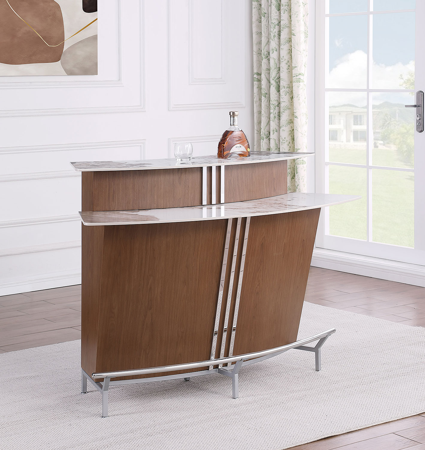 Ruby Wooden Home Bar W/ Ceramic Top And Stainless Steel Footrail ...