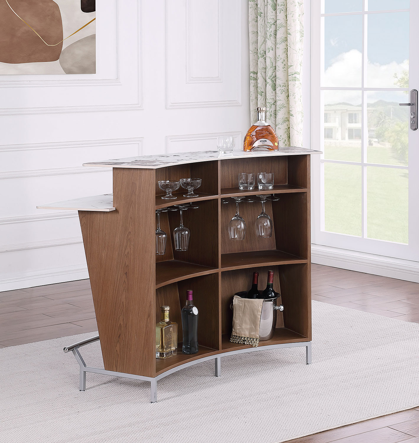 Ruby Wooden Home Bar W/ Ceramic Top And Stainless Steel Footrail ...