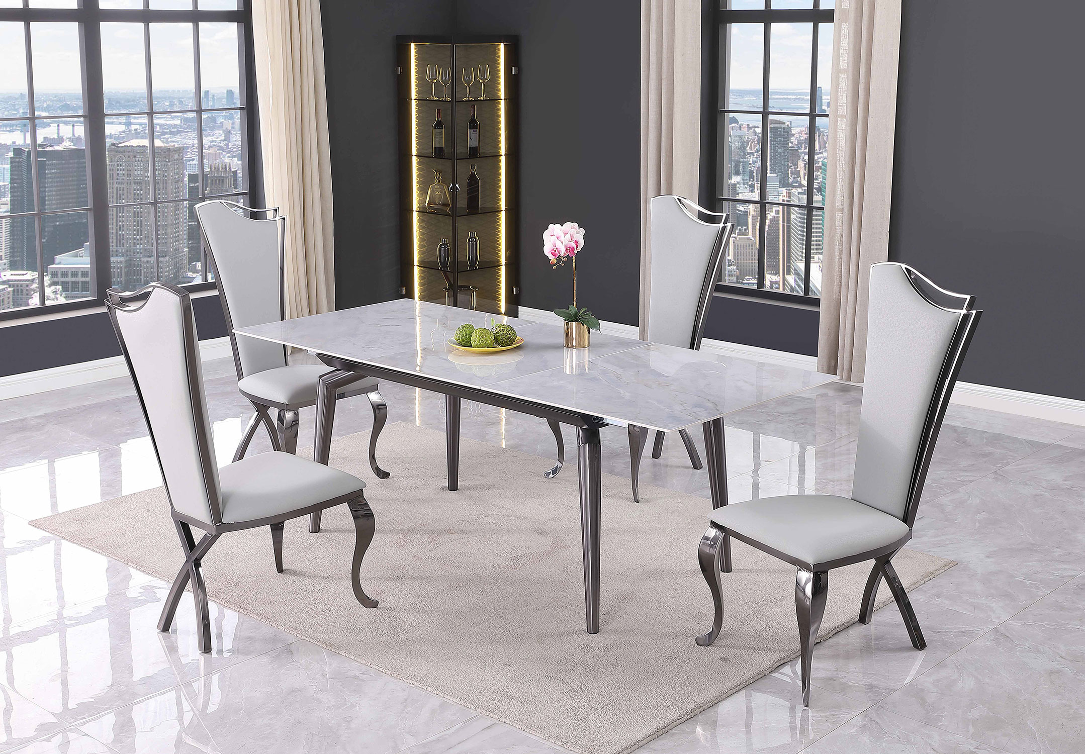 Tabatha Dining Room Set W/ Extendable Sintered Stone Table And Tall ...