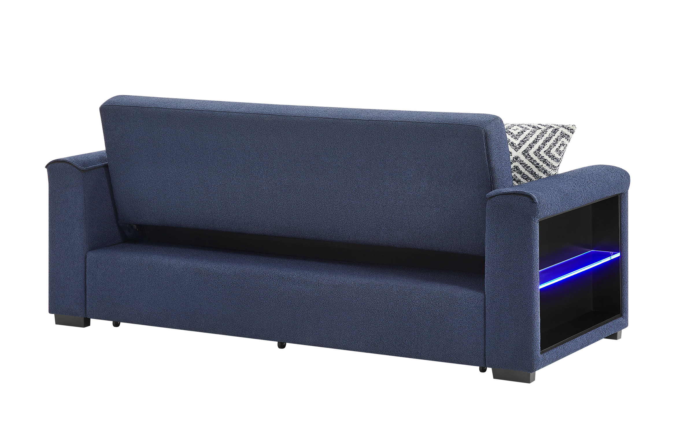 U0211 Navy Pull-Out Sofa Bed W/ Wooden Bookcase Arms, LED Acrylic ...