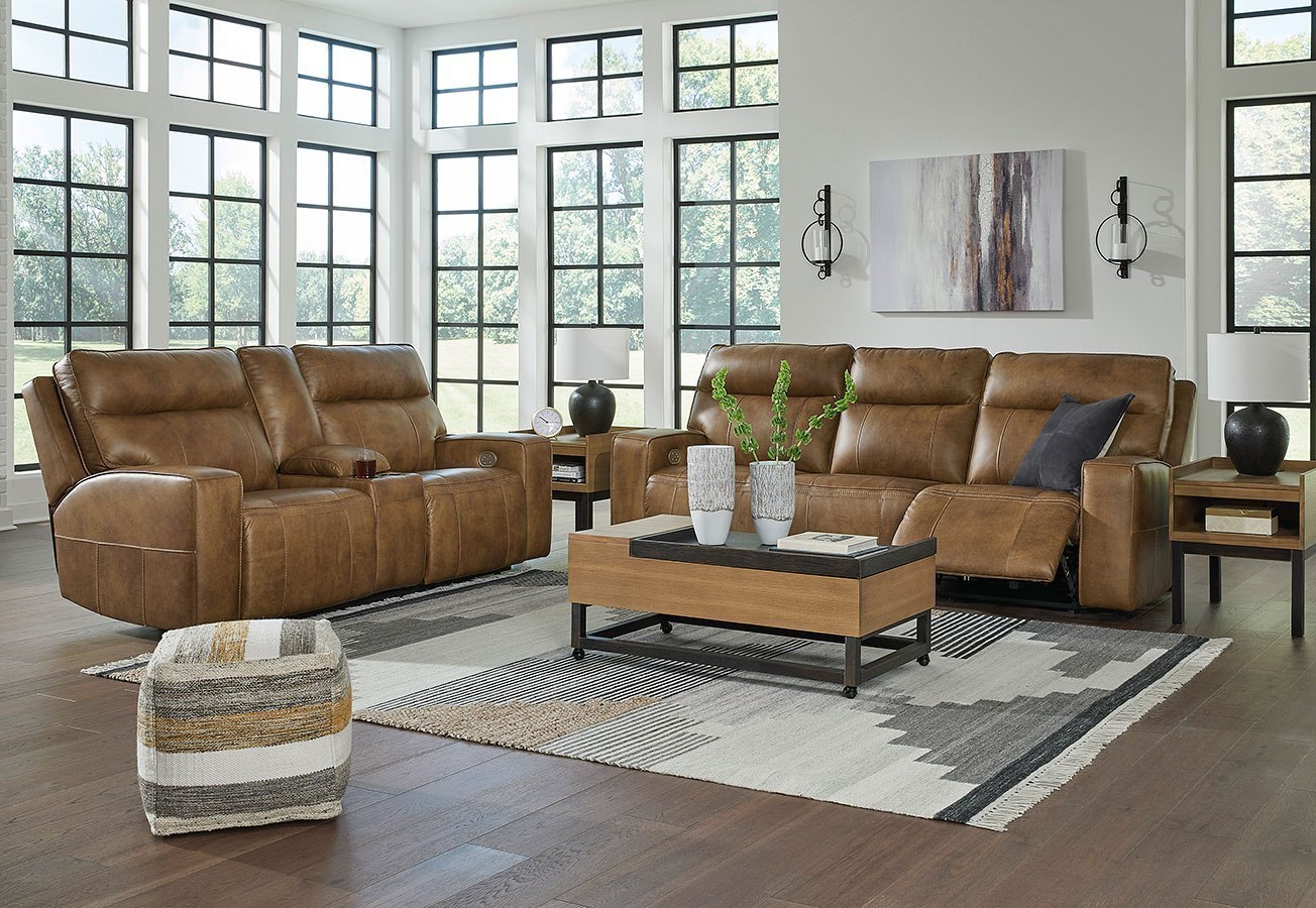 Game Plan Caramel Power Reclining Living Room Set W/ Adjustable ...
