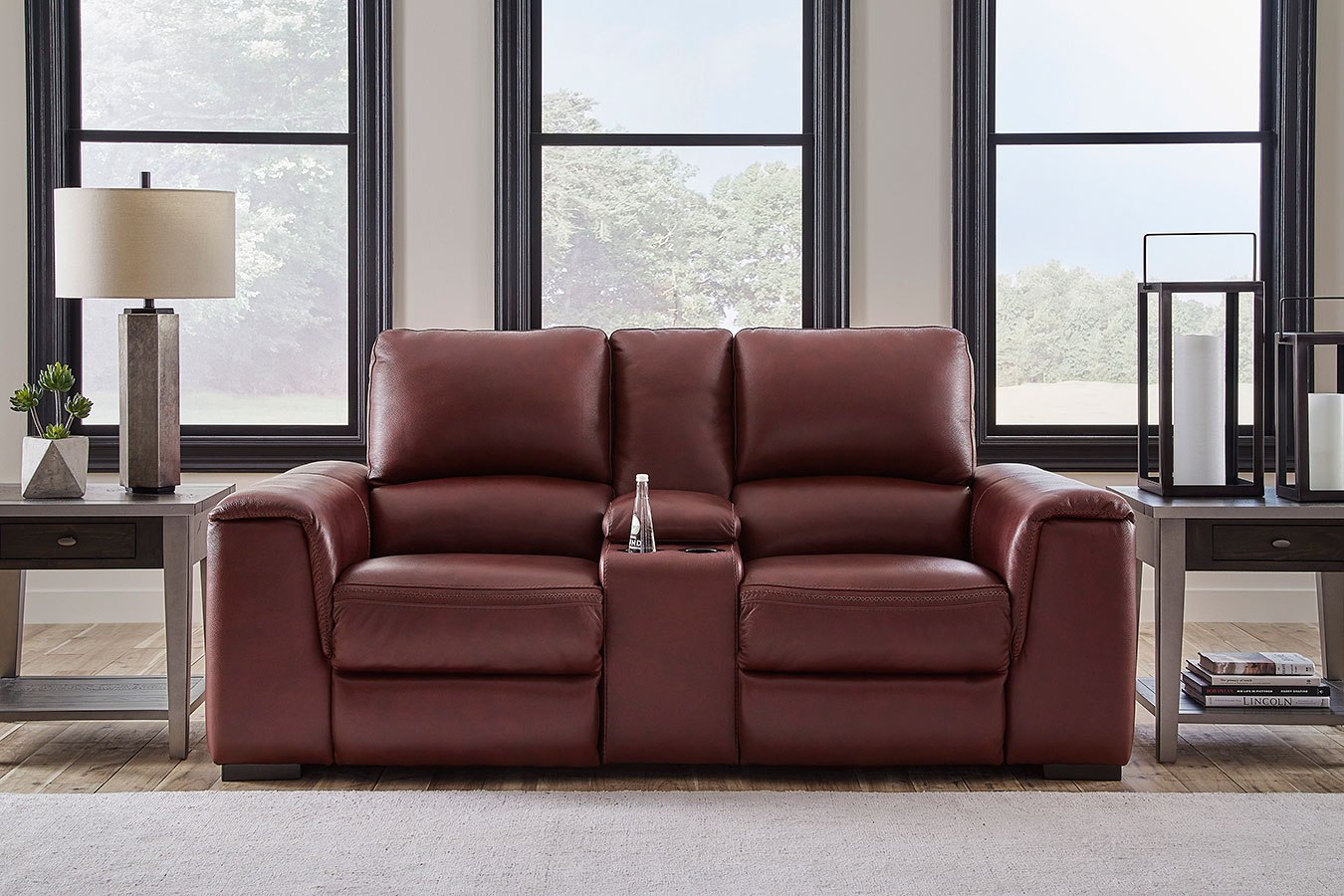 Alessandro Garnet Power Reclining Console Loveseat W/ Adjustable ...