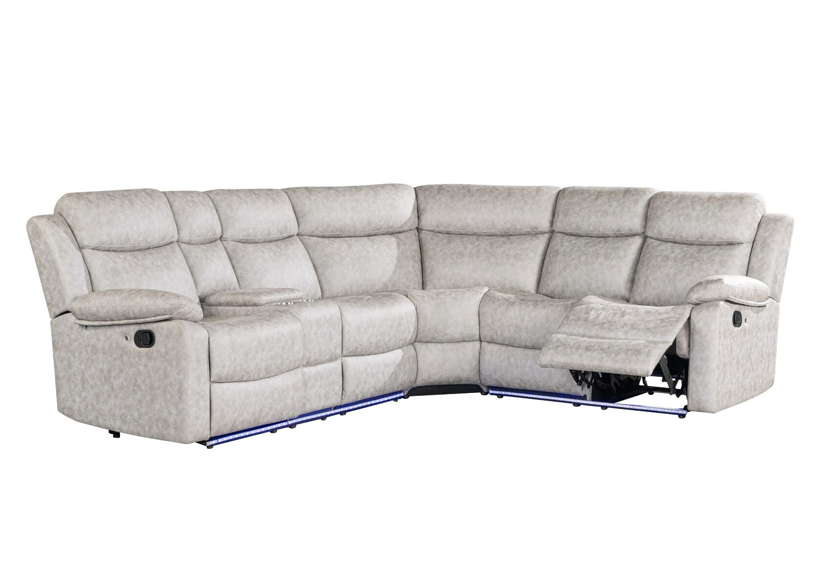 U6026 Light Grey Sectional W/ LED And 2 Recliners Global Furniture ...