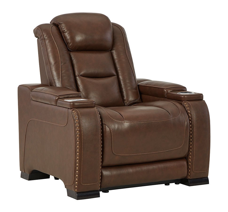 The Man-Den Mahogany Power Recliner W/ Adjustable Headrest Signature ...
