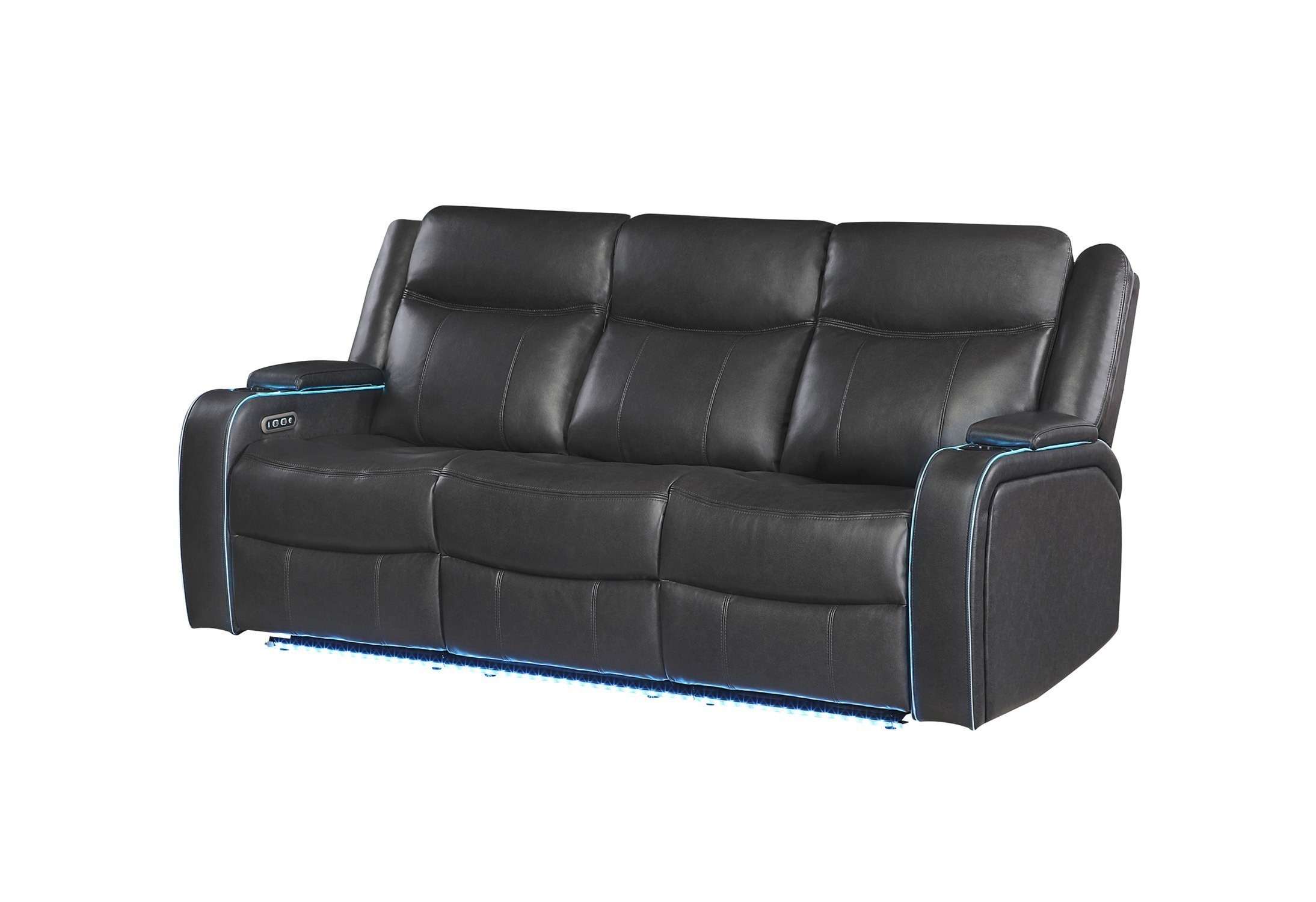 Um2768 Blanche Charcoal Power Reclining Sofa W/ PWR Headrest And LED ...