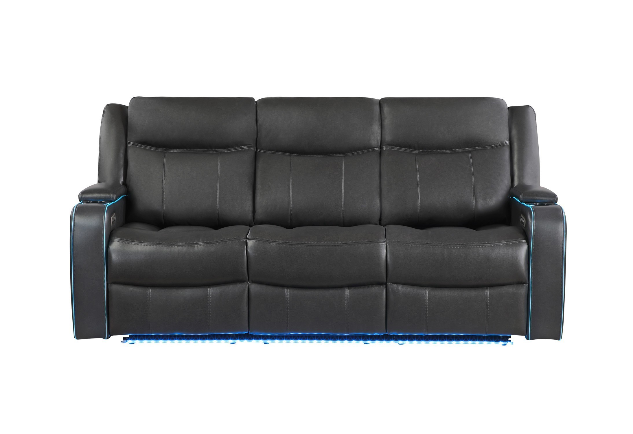 Um2768 Blanche Charcoal Power Reclining Sofa W/ PWR Headrest And LED ...