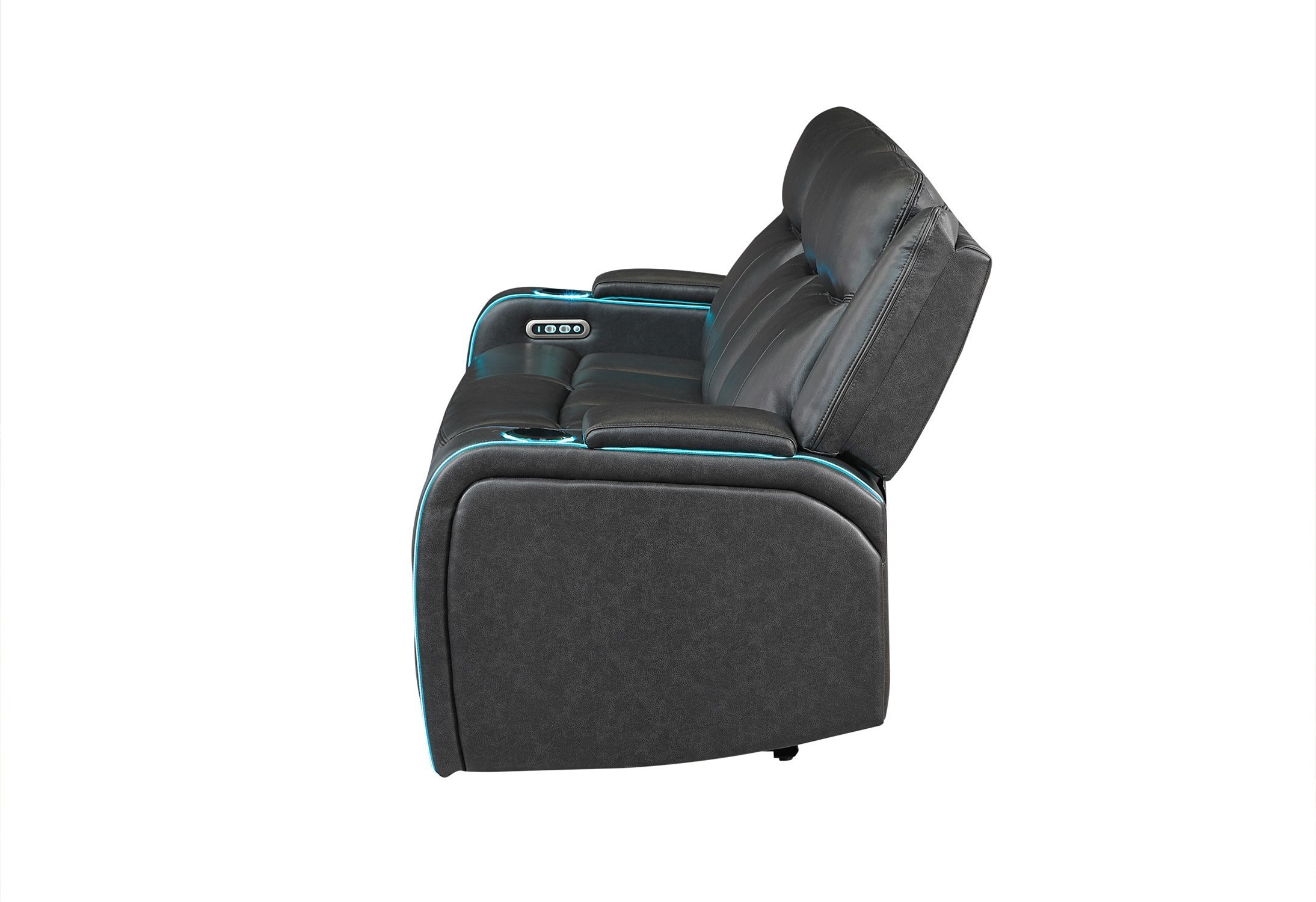 Um2768 Blanche Charcoal Power Reclining Sofa W/ PWR Headrest And LED ...
