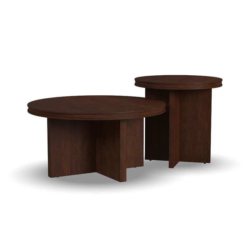 Waterfall Round Occasional Table Set (Walnut) Flexsteel | Furniture Cart