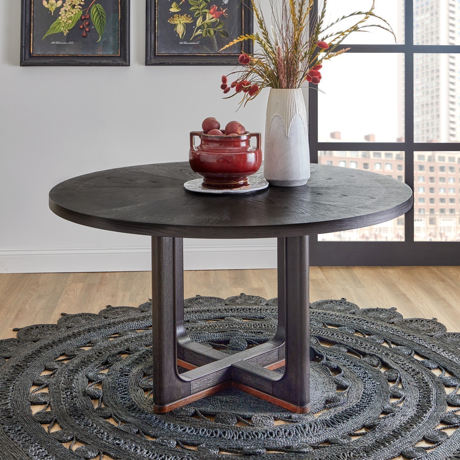 Waterfall Ebony Round Dining Table Flexsteel | Furniture Cart