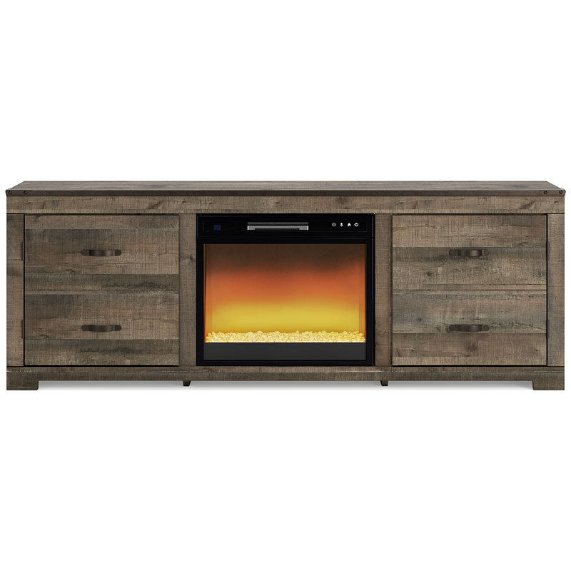 Trinell Large TV Stand W/ Glass And Stone Fireplace Signature Design ...