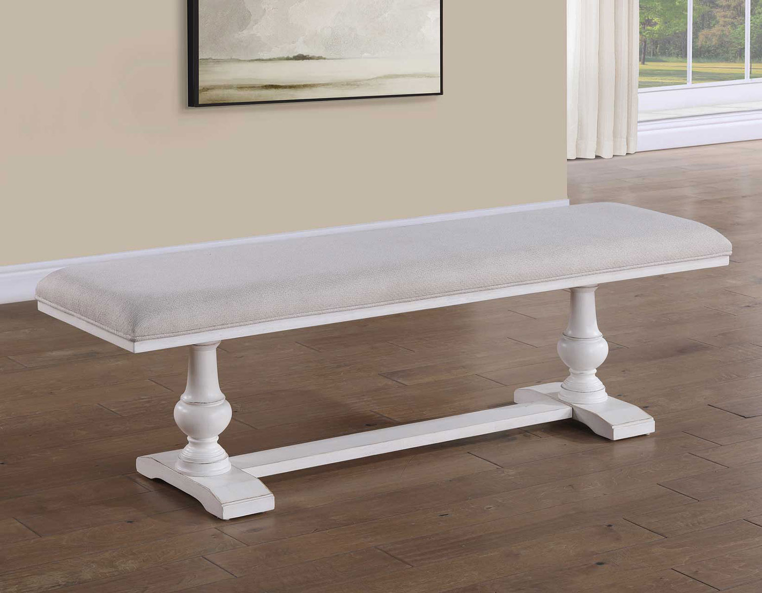 Warren White 60-inch Upholstered Bench Steve Silver Furniture ...
