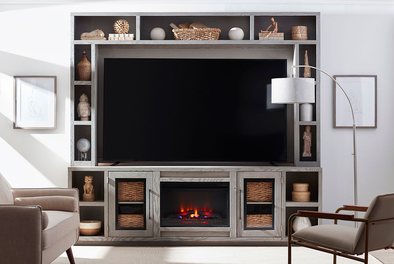 Paige 97 Inch Fireplace Console W/ Hutch (Heather Grey) Aspenhome ...