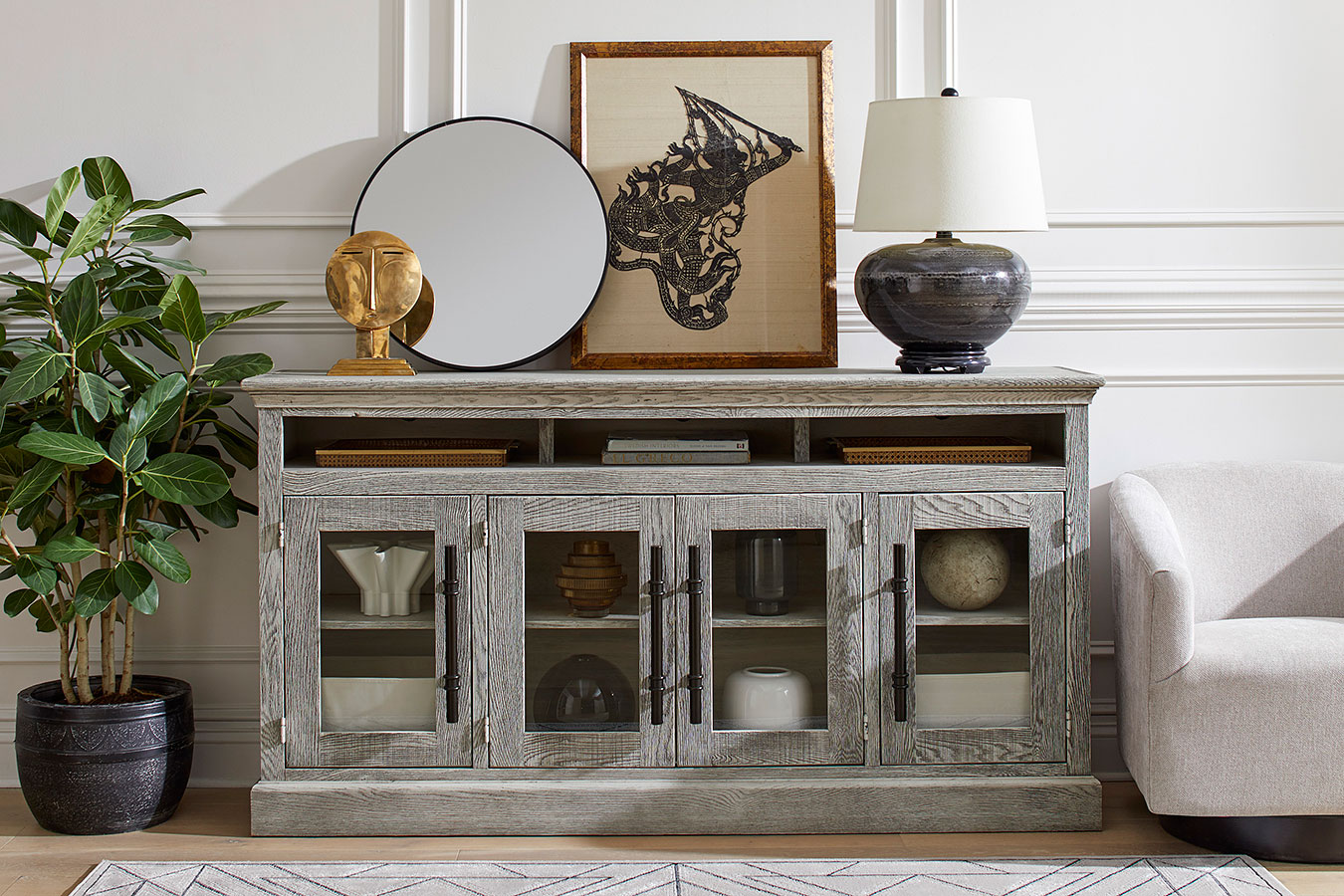 Manchester 73 Inch Highboy Console W/ 4 Doors (Smokey White) Aspenhome ...