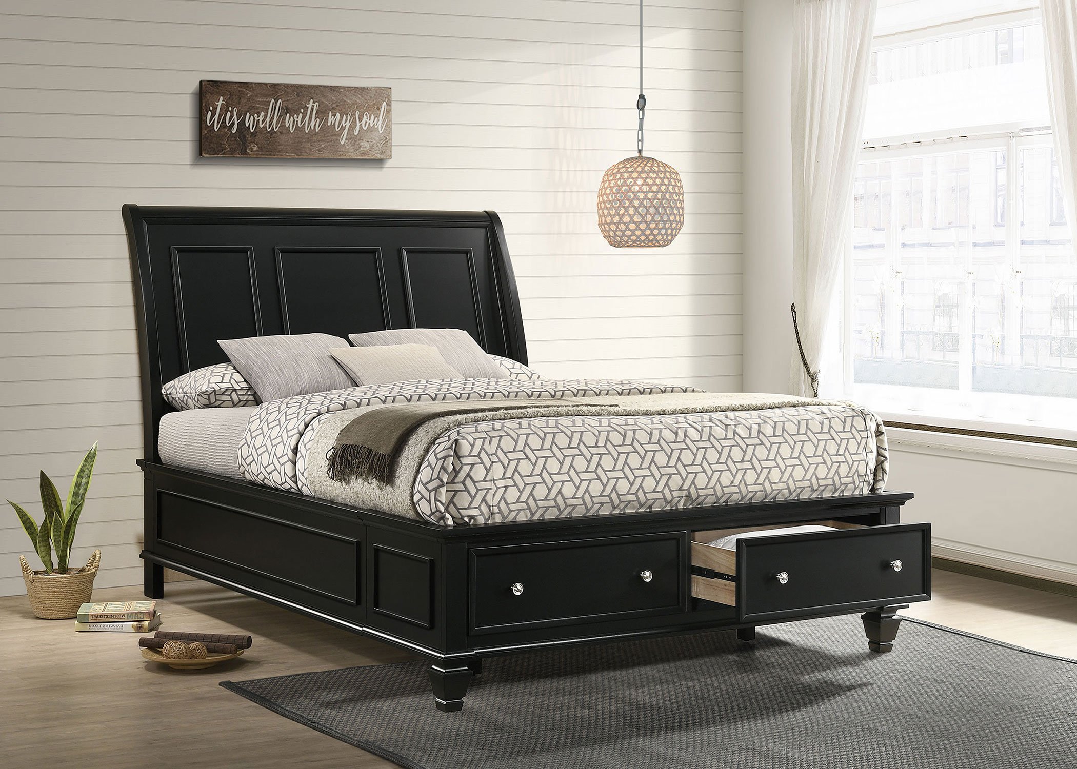 Black queen headboard with storage store