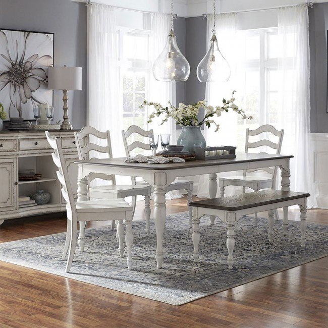 Magnolia Manor Rectangular Dining Set w Bench