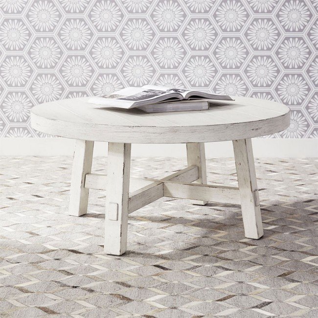 Modern Farmhouse Splay Leg Round Cocktail Table Aged White Liberty Furniture Furniture Cart