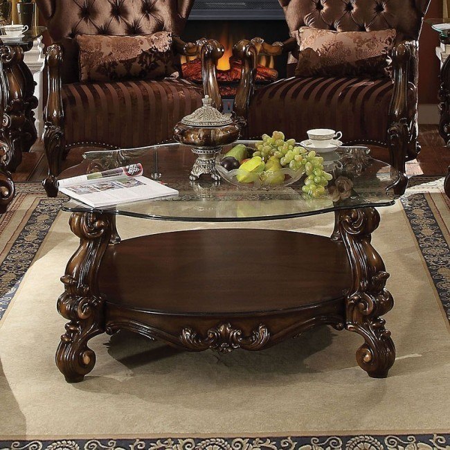 Versailles Glass Top Coffee Table Cherry Oak