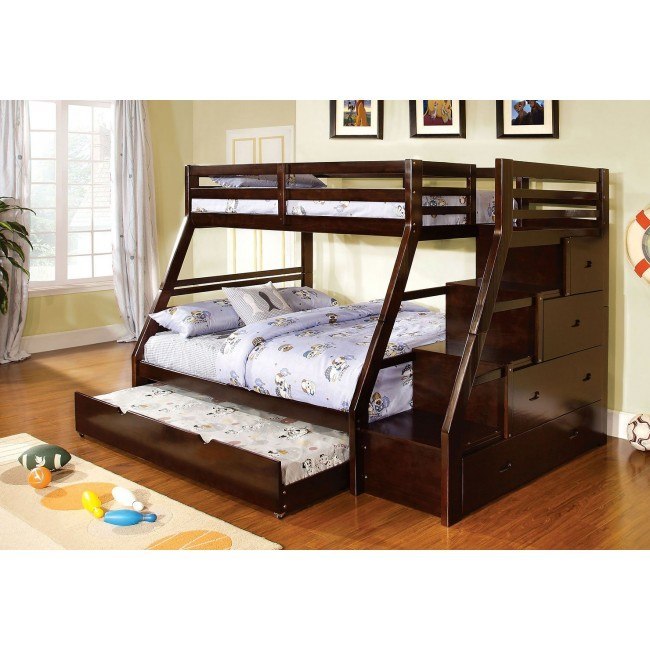 Ellington Twin Full Bunk Bed W Trundle Furniture Of America Furniture Cart