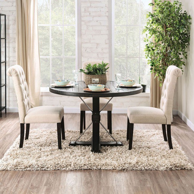 Alfred Round Dining Room Set W Ivory Chairs Furniture Of America Furniture Cart
