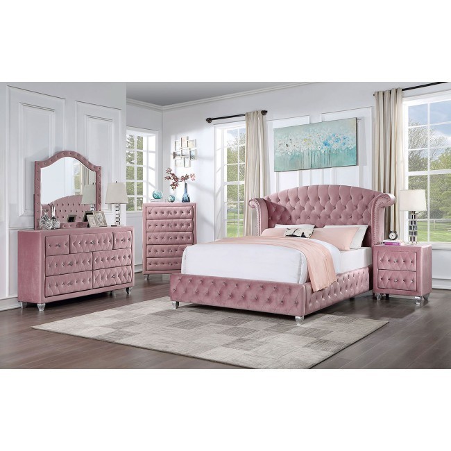 Zohar Pink Upholstered Queen Bedroom Set Furniture Of America Furniture Cart