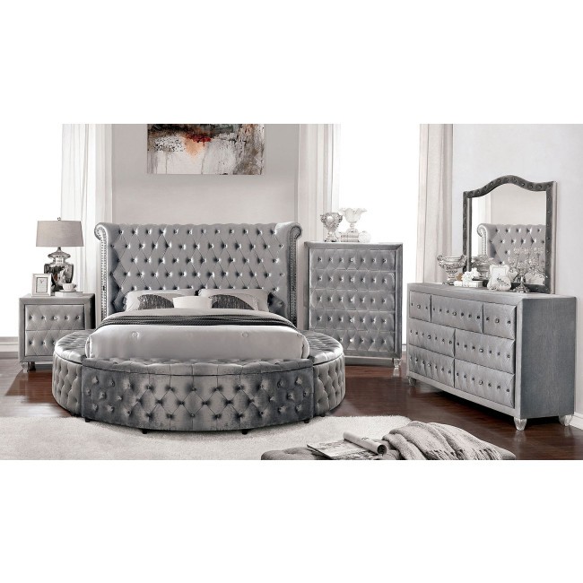 Gray upholstered bed set store